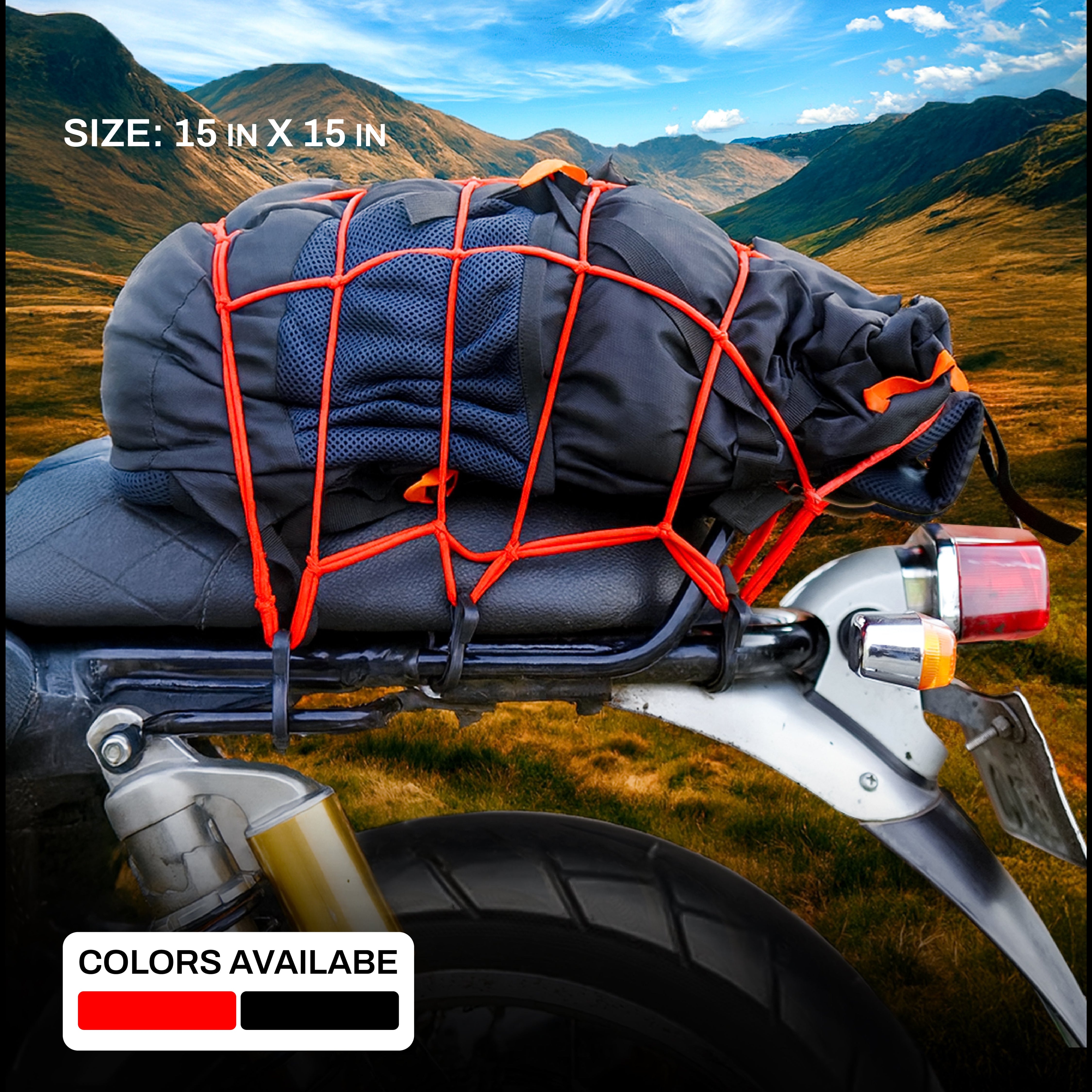 66BHP Stretch Cargo Net 15 x 15 inch with 6 Scratch-Proof Hooks – Moto ...