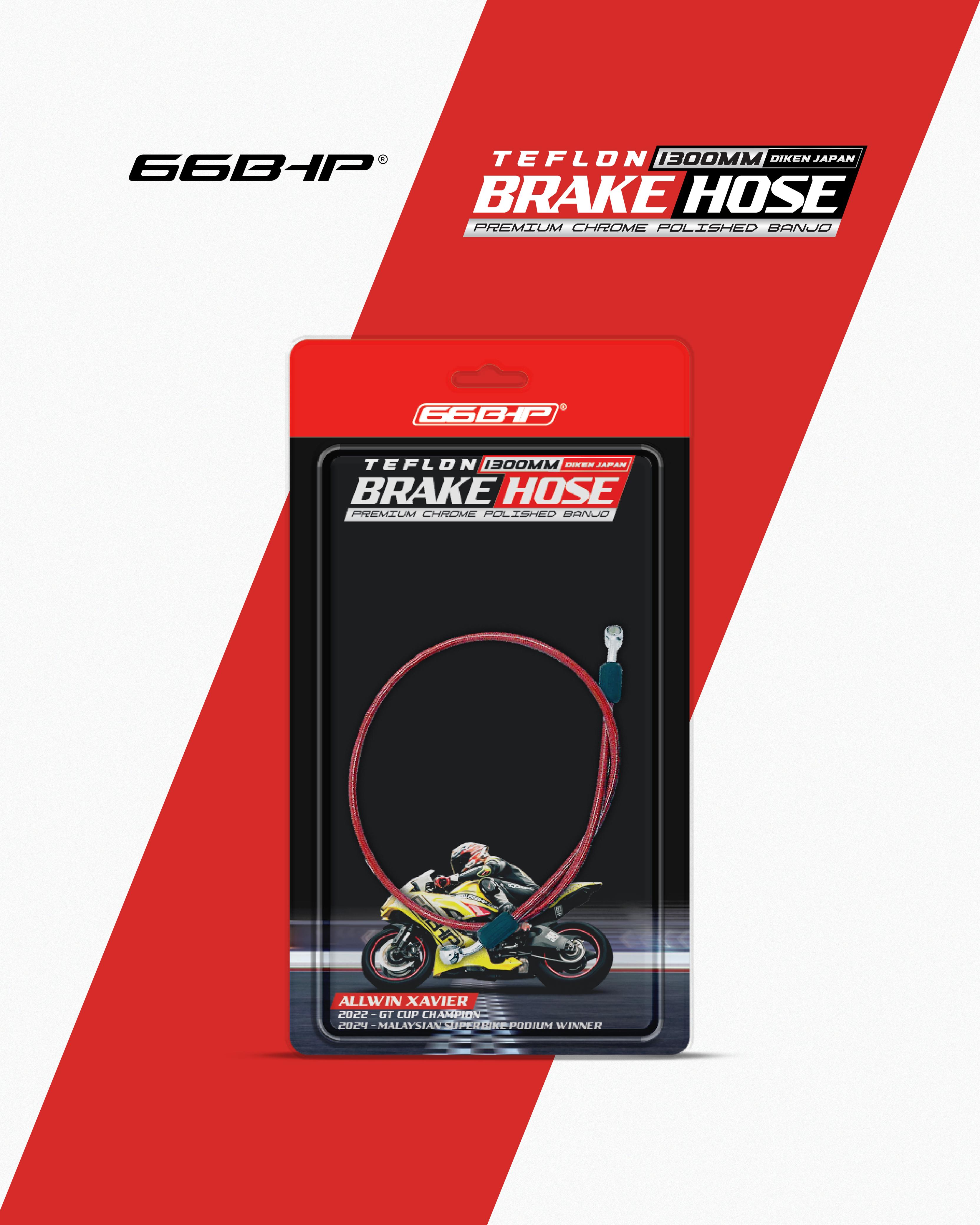 66Bhp Teflon Brake Hose 1300mm (Diken Japan) with Premium Chrome Polis
