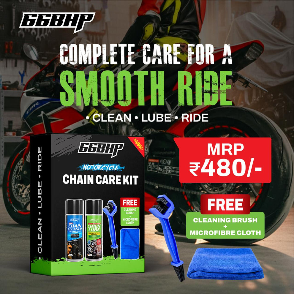 66BHP Motorcycle Chain Care Kit – Chain Cleaner, Chain Lube Spray, Cle ...